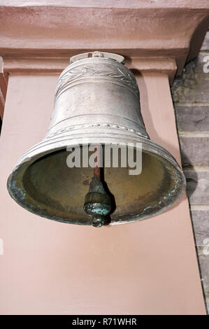 Closeup of an old rusty church bell in the blue sky background Stock ...