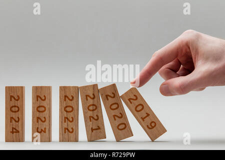 2019 new year ideas and goals concept. Hand placing wooden block Stock ...