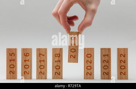 2019 new year ideas and goals concept. Hand placing wooden block Stock ...