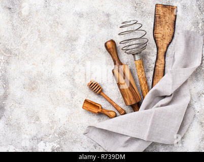 Kitchen accessories from olive wood Stock Photo - Alamy