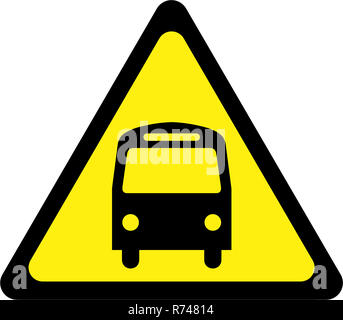 Yellow warning sign with bus symbol Stock Photo - Alamy