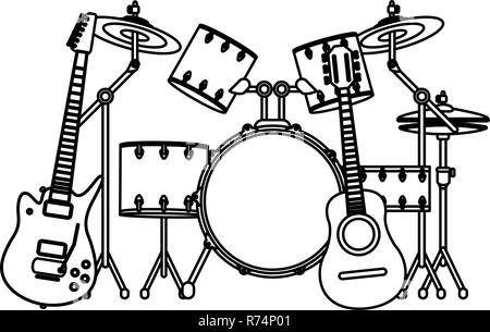 Music instruments vector set. Musical instrument silhouette on white ...