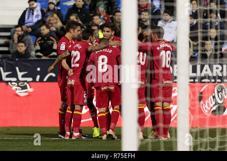 Getafe CF's players celebrate goal during La Liga match. in Valencia ...