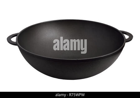 Empty iron wok isolated on white, top view. Chinese cookware Stock ...