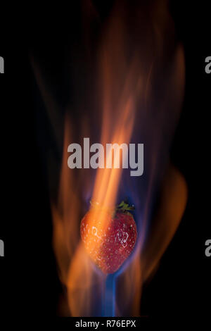 Strawberry on fire with blue flames isolated on black background Stock ...