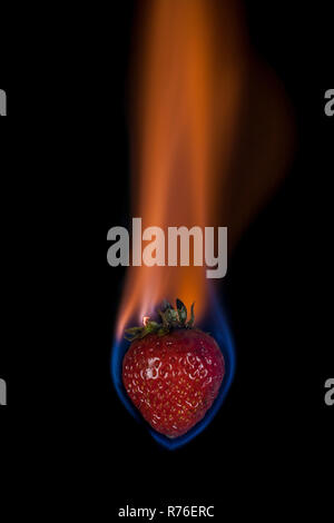 Strawberry on fire with blue flames isolated on black background Stock ...