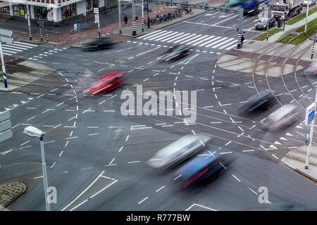 Large road junction, road markings for various turning lanes, Rotterdam ...