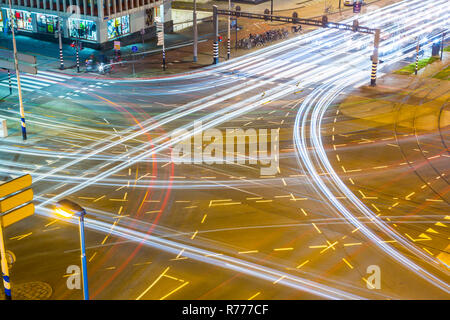 Large road junction, road markings for various turning lanes, Rotterdam ...