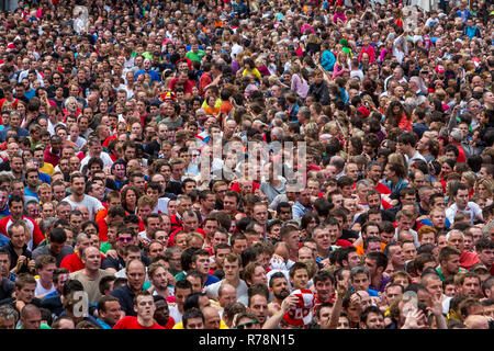 Densely packed crowd at a public festival, Mons, Wallonia, Belgium ...