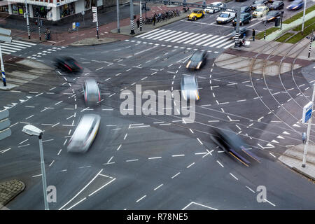Large road junction, road markings for various turning lanes, Rotterdam ...