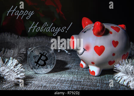 piggy bank and christmas decor Stock Photo - Alamy