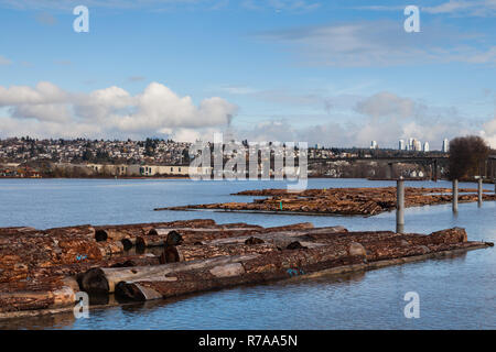 North Arm Fraser, Log booms at the mouth of the Fraser River, Vancouver ...
