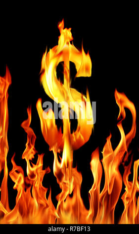 Dollar sign in fire with flames, for money concepts Stock Photo - Alamy