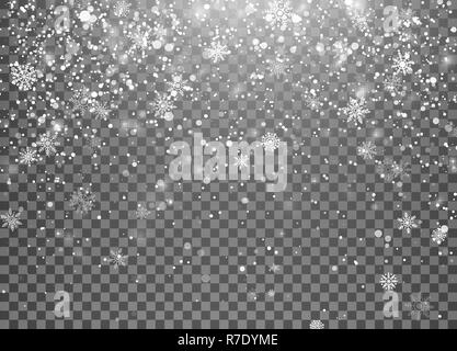 Realistic winter snowfall effect, snowflakes and snow particle fall ...