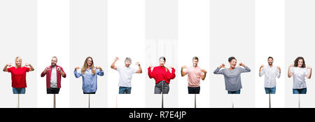 Collage of different ethnics young people over white stripes isolated ...