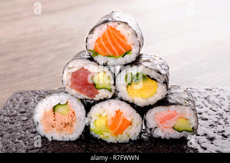 Sushi roll : selection of assorted mini sushi roll Stock Photo - Alamy