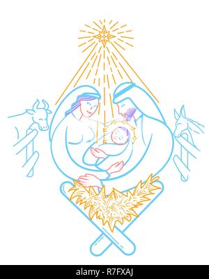 holy family manger scene. merry christmas card colorful design. vector ...