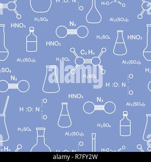 Scientific vector seamless pattern with flasks, test tubes, beakers ...