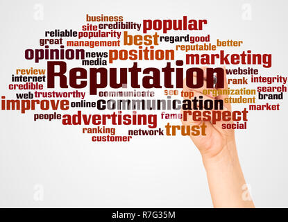 Credibility word cloud and hand with marker concept on white background ...