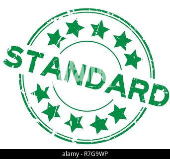 Grunge green compliance word with star icon round rubber seal stamp on white background Stock ...