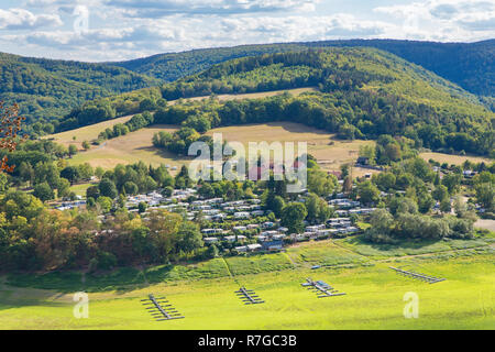 A view to the landscape with fields and forests from the lookout place ...