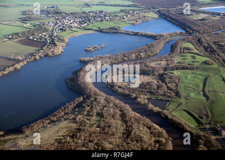 aerial view of Fairburn village and Fairburn Ings Nature Reserve, near ...