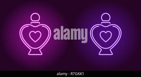 Neon perfume bottle, glowing icon. Vector illustration of perfume ...