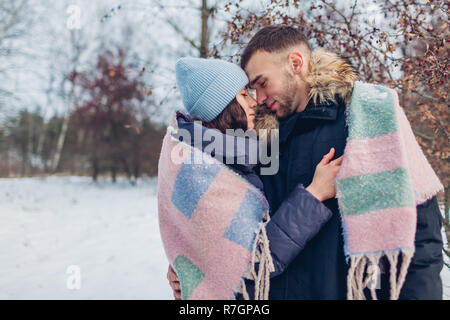 Beautiful loving couple hugging and walking in park on spring day Stock ...