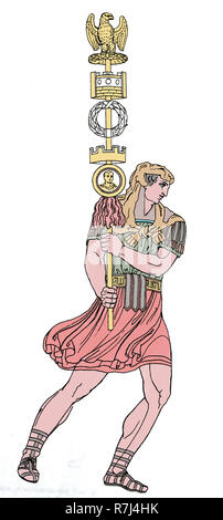 Roman military aquilifer or signifer (standard-bearer) with the aqulia ...