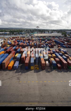 Shipping container handling, dockside, Barbados, Caribbean Stock Photo ...