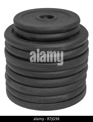 Stack of dumbbell discs isolated on white background Stock Photo - Alamy