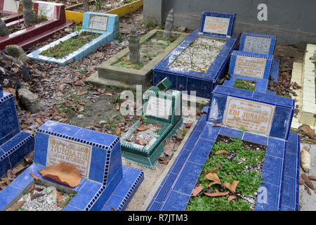 A Muslim graveyard, cemetery in Pekanbaru, Indonesia. The headstones ...