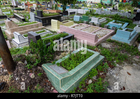 A Muslim graveyard, cemetery in Pekanbaru, Indonesia. The headstones ...