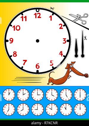 Cartoon Illustrations of Telling Time Educational Activity with Clock ...