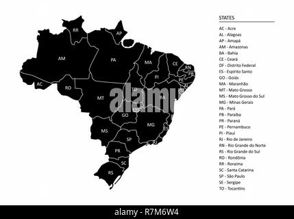 Colorful map of the Brazil center-west region isolated on white ...