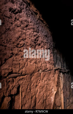 Jacal construction technique for a wall of mud and sticks at Moon House ...