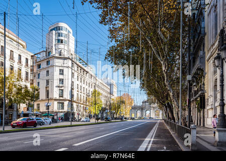 Madrid, Spain, December 2018. Puerta del Sol square at nightfall ...