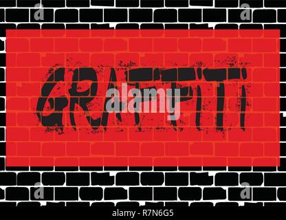 The word graffiti painted onto a red brick wall in yellow paint Stock ...