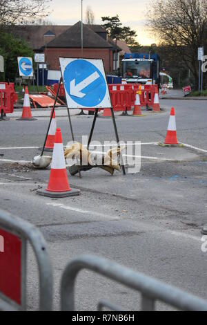 Pedestrian Dented Metal Roadwork Sign and Traffic Cone Stock Photo - Alamy