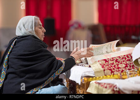Sikh reading the "Guru Granth Sahib Stock Photo - Alamy