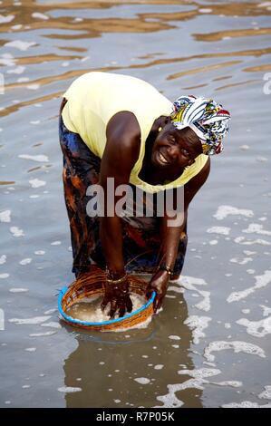 Senegal, salt collection in the bolongs Stock Photo - Alamy