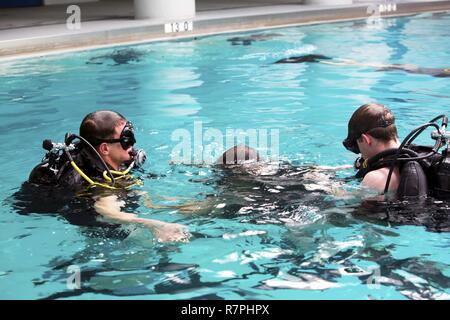 Marines dive into the pool during a battalion training event at Camp ...