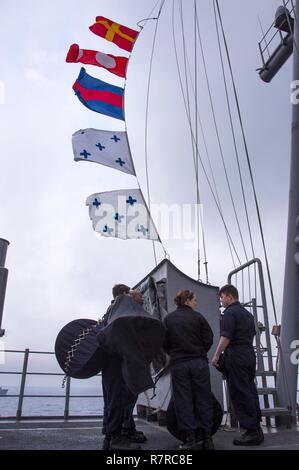 US Navy Quartermasters aboard the Nimitz-class aircraft carrier USS ...