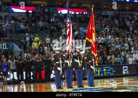 U.S. Marines with Recruiting Station Dallas, march on the colors during ...