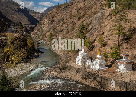 Shrines at Confluence of Wang Chu and Pa Chu Rivers, Chuzom, Bhutan ...
