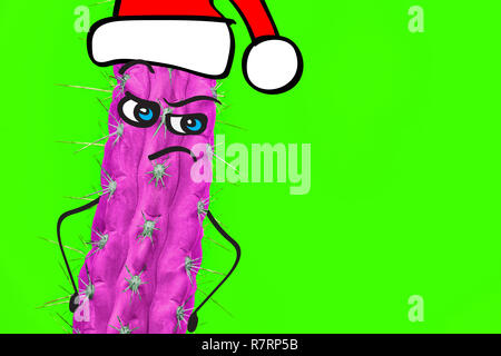 Cactus hipster man with santa hat. Tropical Christmas concept. Minimal ...