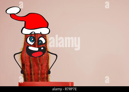 Cactus hipster man with santa hat. Tropical Christmas concept. Minimal ...