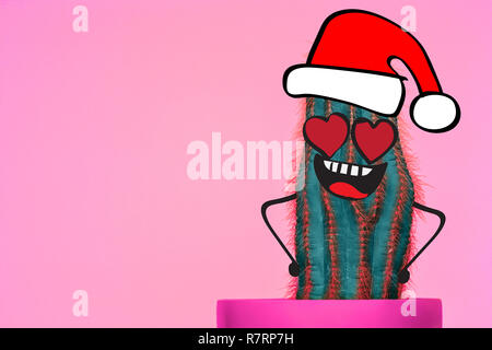 Cactus hipster man with santa hat. Tropical Christmas concept. Minimal ...