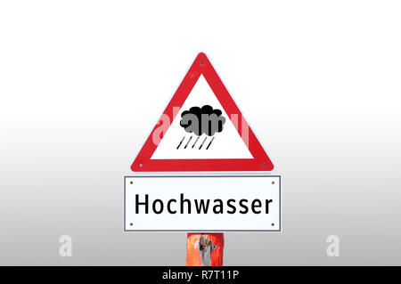 traffic sign with high water warning and passage only for Stock Photo ...