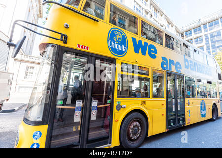 Yellow Double Decker Bus Banana Chiquita in Piccadilly. Credit: Alamy ...